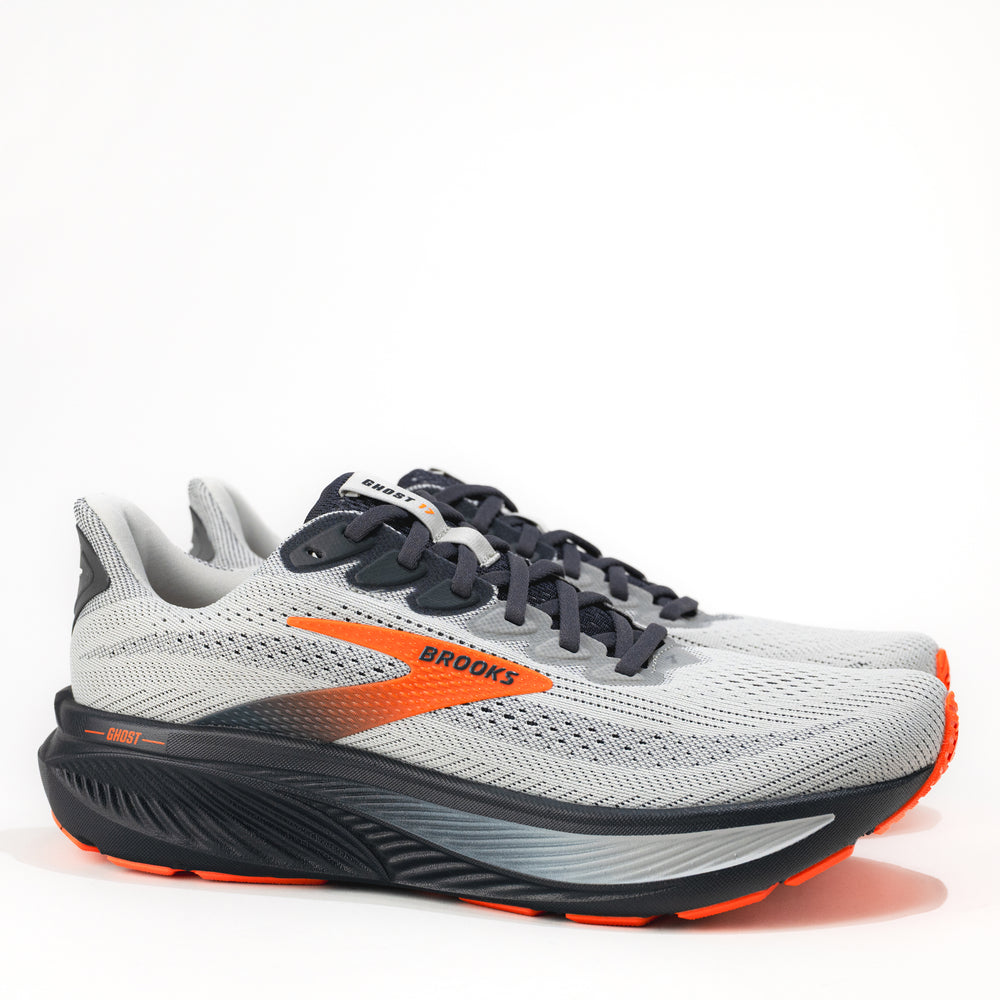 Men’s Brooks Ghost 17 Running Shoe – Oyster/Orange/Ebony | Plaza Shoe Store