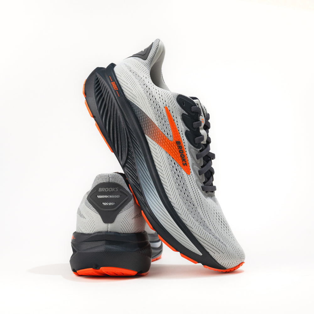 Men’s Brooks Ghost 17 Running Shoe – Oyster/Orange/Ebony | Plaza Shoe Store