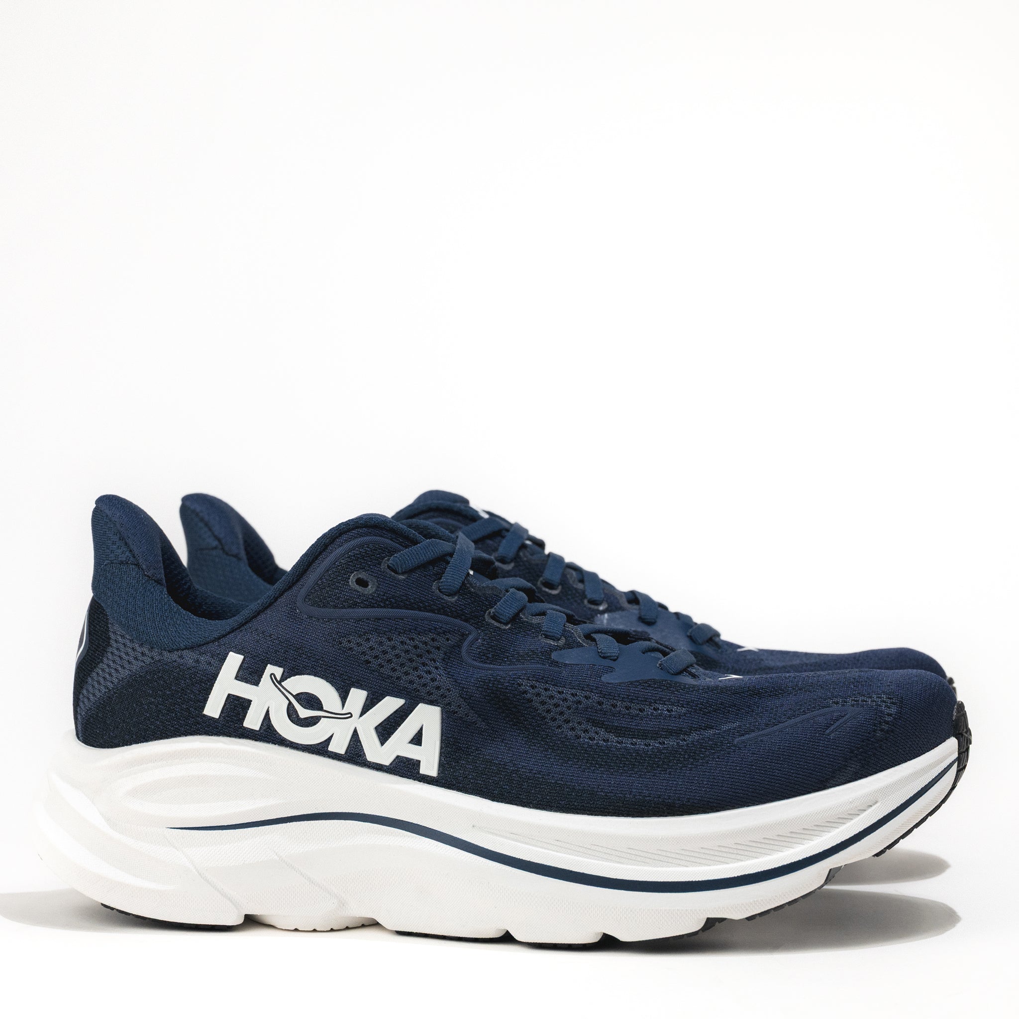 Men’s HOKA Clifton 10 Running Shoe – Navy/White | Plaza Shoe Store